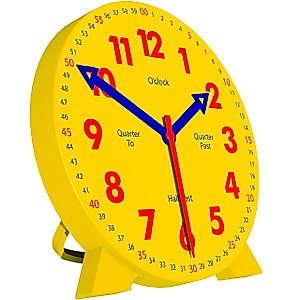 WISE HEDGEHOG Kids Telling Time Practice Learning Clock, 4 Inch Size Teaching Handheld Analog Clock, Geared Movement Makes Fingers Move Like Real Clocks, for School Classrooms and Homeschool Supplies