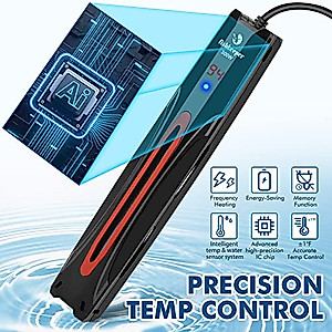 fishkeeper Ultra-Safe Intelligent Submersible Aquarium Heater 300W/500W/800W Electronic Precision Thermostat Fish Tank Heater with Run-Dry and Overheat Protection for 40~220 Gallon Fish Tank