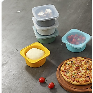 KEVJES Stackable Silicone Artisan Pizza Dough Proofing Proving Containers with Lids-3 pack-500ml portion (1Space Gray+1Green+1Yellow)