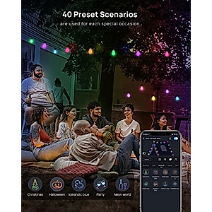 ASAHOM Solar Powered Outdoor String Lights Color Changing, 48ft Waterproof Solar RGB Patio Lights with 15 Dimmable Shatterproof Warm White LED Bulbs, 5000mAh Solar Panel Capacity for Garden Gazebo