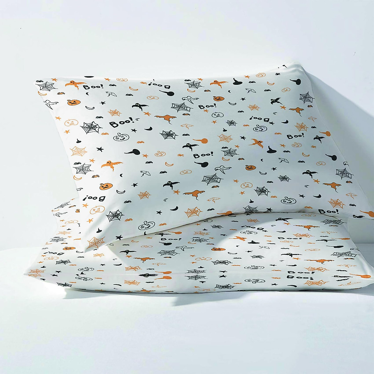 Halloween Sheets Full Size, Pumpkin Bat Spider Web Bed Sheets, Patterned Bedding Sheets & Pillowcases 4 Piece Set - Soft Microfiber Deep Pocket Fitted Sheet & Flat Sheet & 2 Pillow Cases L8-&-104