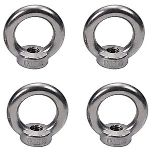 MroMax 4Pcs Lifting Eye Nut M12 Metric Female Thread Ring Shape Nut 304 Stainless Steel Round Shape Fastener Lifting Ring for Rope Fitting Silver