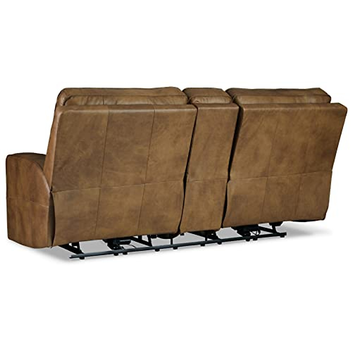 Signature Design by Ashley Game Plan Contemporary Tufted Leather Power Reclining Loveseat with Console and Adjustable Headrest, Light Brown