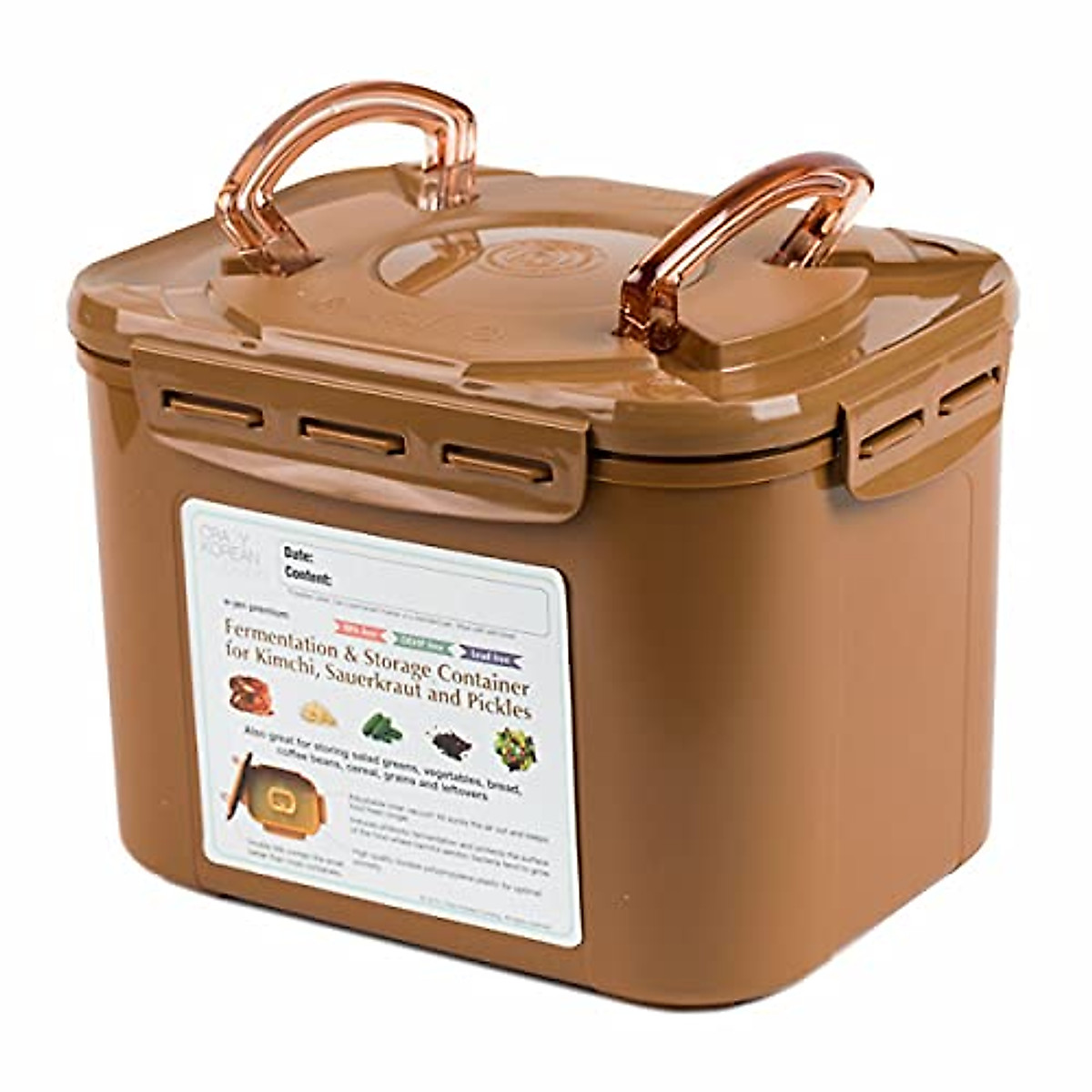 Crazy Korean Cooking Premium Kimchi, Sauerkraut Fermentation and Storage Container with Inner Vacuum Lid, Sandy Brown, 2.2 Gallon (8.5 L)