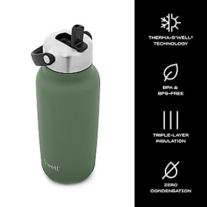 S'well Recycled Stainless Steel Explorer with Flip Straw Lid, 32oz, Green Jasper, Triple Layered Vacuum Insulated Containers Keeps Drinks Cold for 42 Hours and Hot for 10