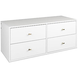 Prepac 4-Drawer Floating Dresser for Bedroom, Modern Dresser Chest of Drawers with Brushed Brass Knobs 16" D x 42.25" W x 17.25" H, White, WDBW-1412-1