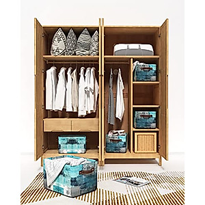 Qumstemily Turquoise Teal Storage Bins for Shelves, Grey Abstract Art Painting Collapsible Storage Box Basket with Handle, Modern Geometric Teal Canvas Hamper Closet Organizers Storage Cubes - 1 Pack