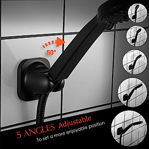 Handheld Shower Head Holder - 5 Positions Adjustable - Slide to Fit - Adhesive Mount with Screw Option, Bathroom Wall Mount Shower Hose Holder (Matte Black)