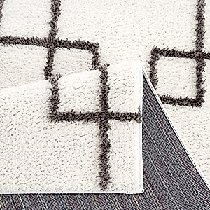 Keen Home Design Living Room Runner Rugs - 2x8 Geometric Shaggy Rugs - Ultra Soft, Non-Shedding Carpet for The Kitchen, Bedroom, Living Room - Thick Rug, Size: 2’8’’ x 7’7’’, White/Anthracite