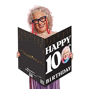 VictoryStore Jumbo 3 Foot Custom Happy 100th Birthday Card, Photo Birthday Card, Custom Inside Text 2 feet x 3 feet Card