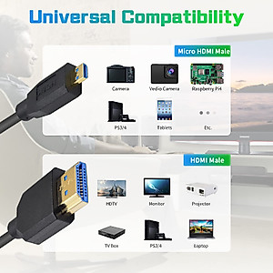 Duttek 8K Micro HDMI to HDMI Coiled Cable, 48Gbps HDMI to Micro HDMI 2.1 Version, Ultra Thin Micro HDMI Male to HDMI Male Cable Support Dynamic HDR for 8K@60Hz, 4K@120Hz Digital Cameras 4FT/1.2M