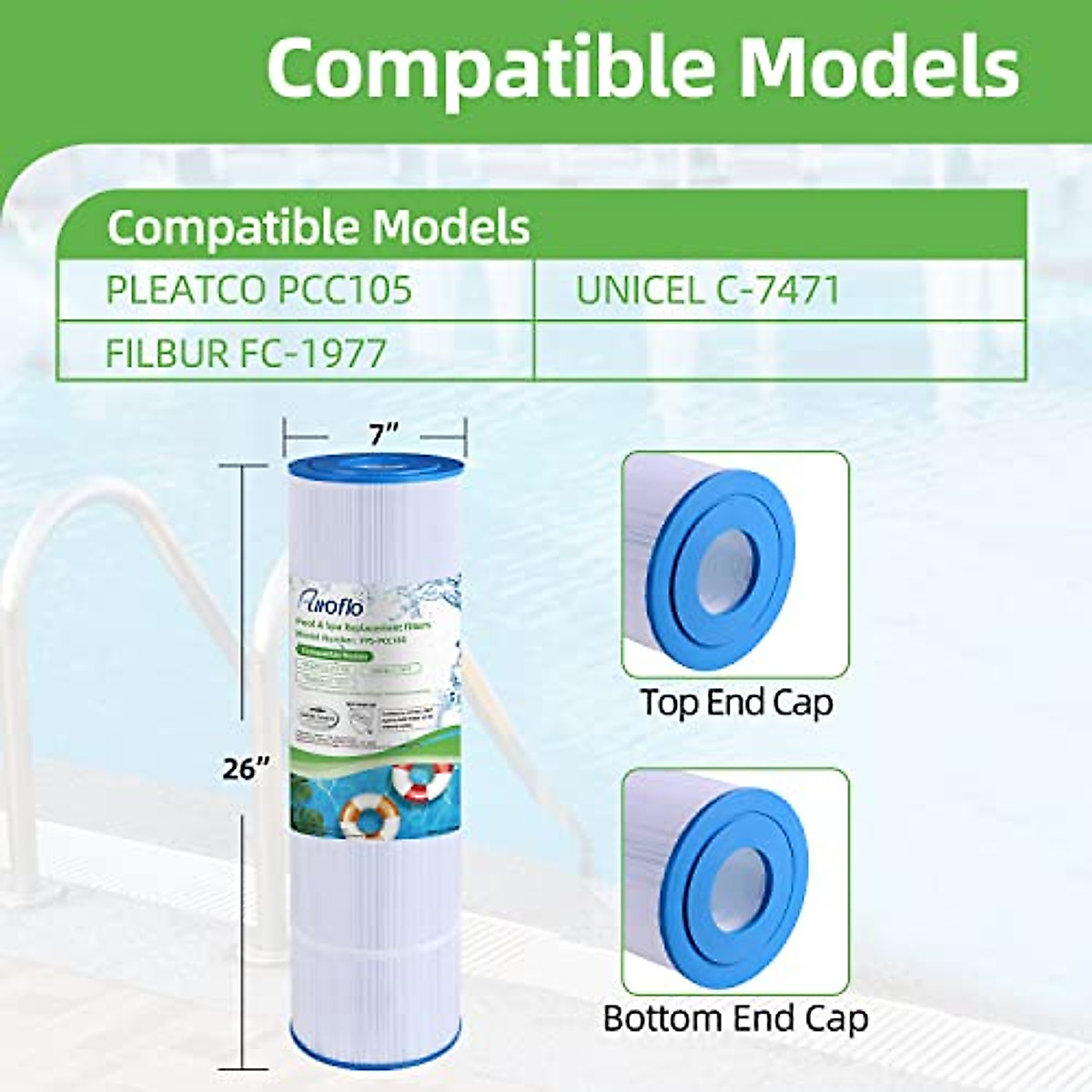 PUROFLO YPS-PCC105 Pool Filter Replace for Pentair CCP420, 178584, Unicel C-7471, 817-0106,R173576, 817-0106, Filbur FC-1977, Pentair Clean & Clear Plus 420 Cartridge, 105 Sqft, 4 Pack