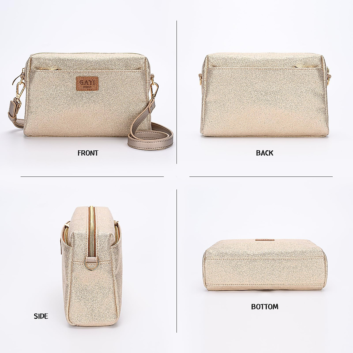 GAYI URBAN Glitter Crossbody Bags for Women, Sparkle Shoulder Handbags with Chain, Ladies Clutch Purses with Zipper Closure (Champagne)