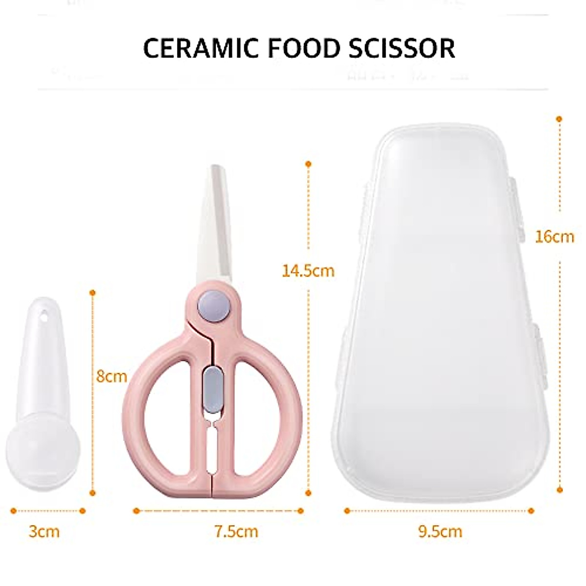 DAMPEN Ceramic Scissors for Baby Food,Portable Baby Food Scissors,Children Safety Food Cutter,with Blade Cover and Travel Case (PINK AND GREEN)