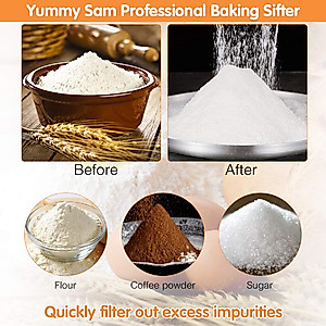 Flour Sifter 3 Cup Stainless Steel Rotary Hand Crank Sifter with 16 Fine Mesh Screen and 4 Wire Agitator Rotary Hand Crank Baking Sifter Professional Flour Sieve (3 Cup with Dough Blender)