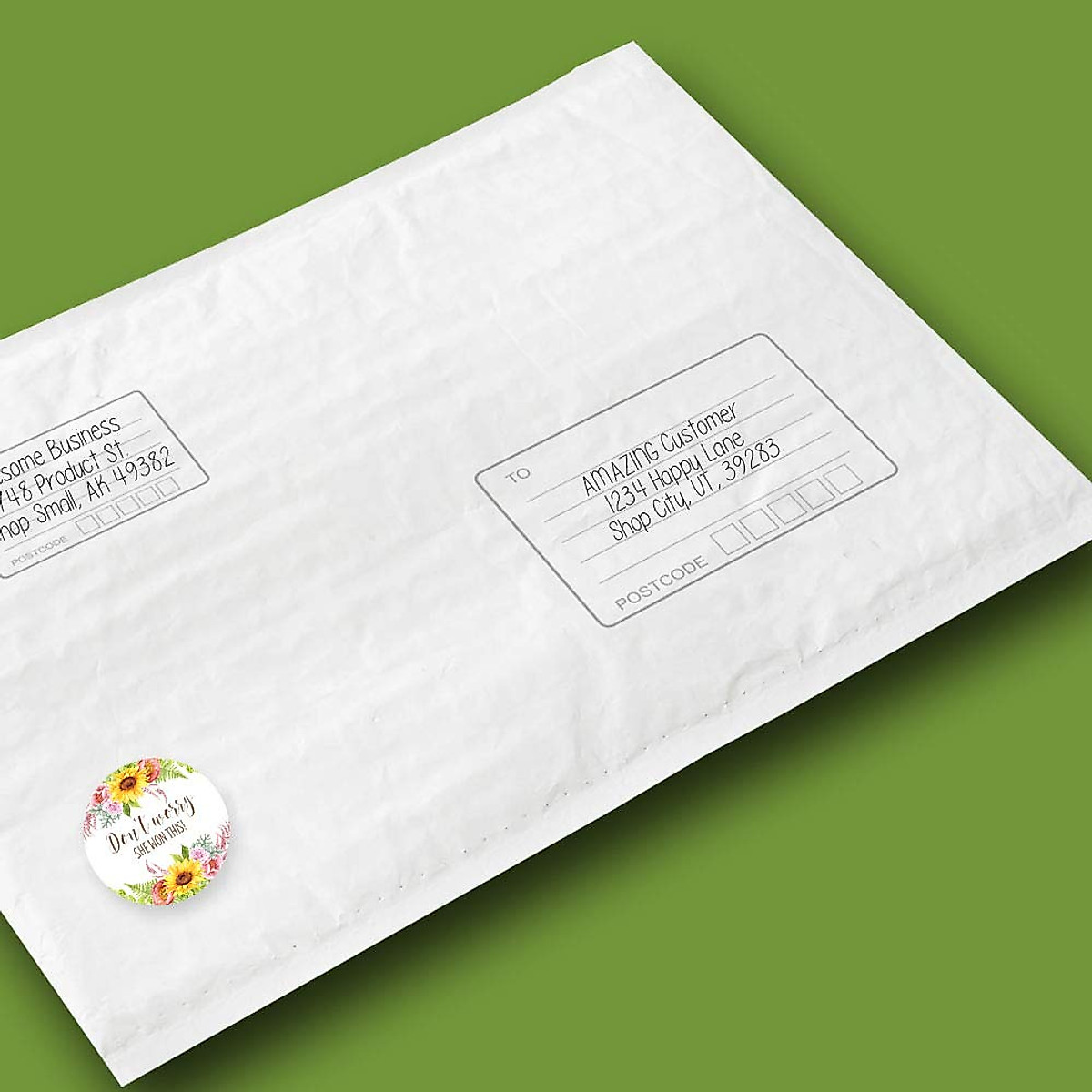 She Won This! Sunflower and Peony Thank You Customer Appreciation Sticker Labels for Small Businesses, 60 1.5" Circle Stickers by AmandaCreation, Great for Envelopes, Postcards, Direct Mail, & More!