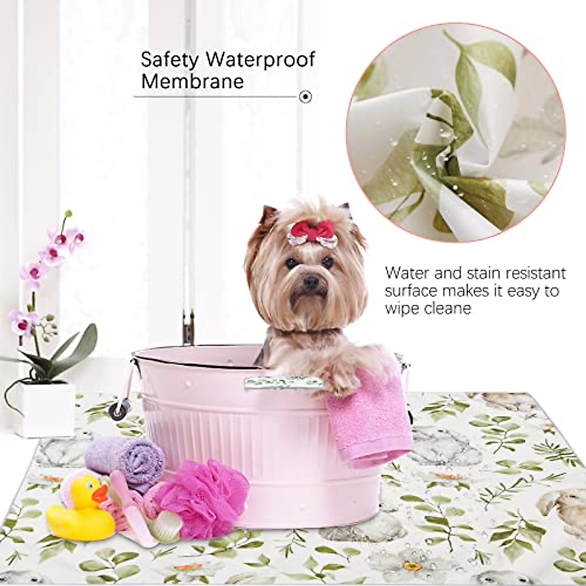 51“Baby Splat Mat for Under high Chair, N0N-Slip Splash Mat,Baby Washable Spill mat,Waterproof Washable Cloth for Arts/Crafts,Playtime Mats for Kids,Floors or Tables.Reusable Fabric (51”×51”)/Rabbit