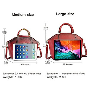 Zhuoliang Women Genuine Leather Handbags, Organizer Retro Vegetable Tanning leather Satchel Vintage Embossing Totem Shoulder Bag