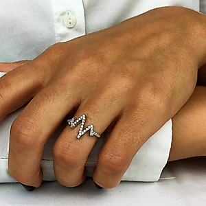 Silverly Women's 925 Sterling Silver Cubic Zirconia Wave Zig Zag Heart Beat Ring