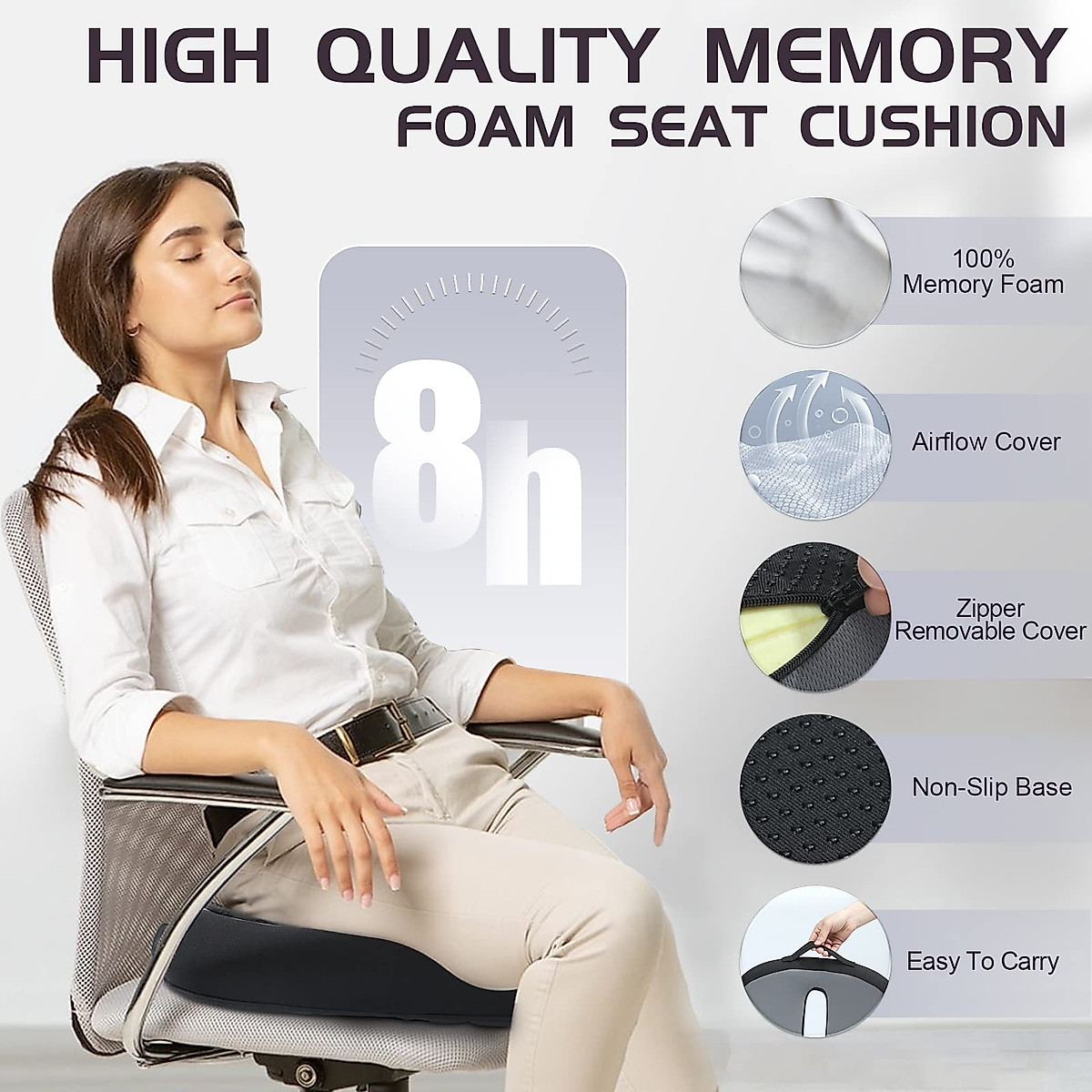 Villsure Seat Cushion, Office Chair Seat Cushion for Back, Tailbone, Hip, Sciatica Pain Relief-Memory Foam Coccyx Pad Butt Pillow for Car, Wheelchair, Computer and Desk Chair