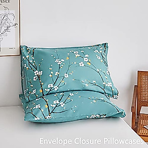 ZRNBAST Teal Sheet Set 4 Pcs Full Sheet Set Floral Print Flat Sheet Fitted Sheet Farmhouse Shabby Bedding Sheets Easy Fit Microfiber Sheets-All Seasons (Teal, Full)