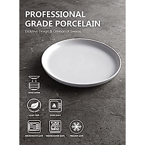 Sweese 155.001 Porcelain Round Dessert Salad Plates - 7.4 Inch - Set of 6, White