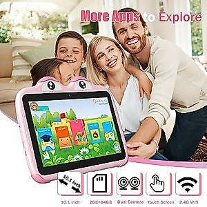 YINOCHE Kids Tablet 10 inch Android Tablet for Kids 64GB Toddler Tablet with Case WiFi Children's Tablets with Dual Camera Touch Screen Kids Apps Installed Tablet for Toddlers Netflix YouTube (Pink)