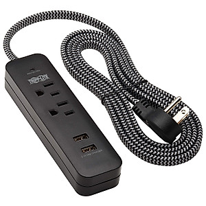Tripp Lite Surge Protector Power Strip 2-Outlet w 2 USB Ports 2.1A 6ft Cord, 5-15P Plug, 450 Joules, Black (TLP206USB)