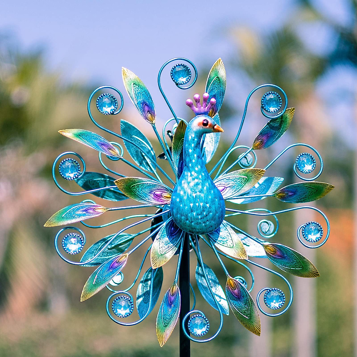 Stargarden 58 Inch Peacock Wind Spinner-Double Wind Sculpture Metal Windmill for Garden Patio Yard Decor