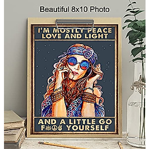 I'm Mostly Peace Love and Light Wall Art - Bohemian Boho Wall Decor - Inspirational Hippy Trippy Hippie Room Decor - Spiritual Motivational Poster - Funny Sayings Quotes - New Age Gifts for Women