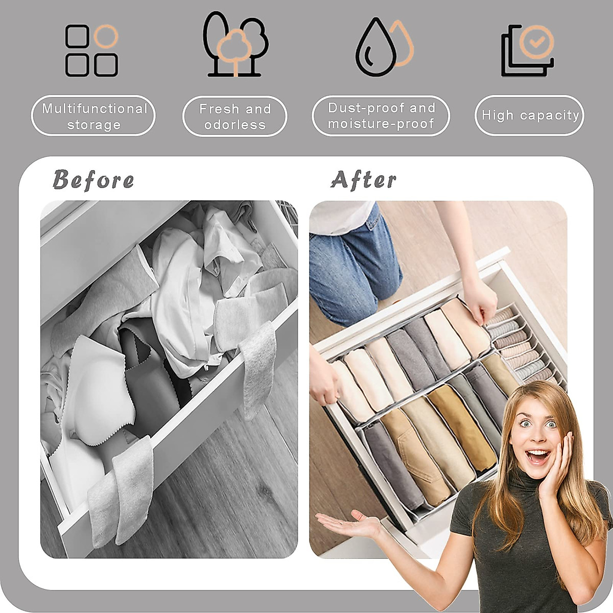 ULENDIS 9 Pack Wardrobe Clothes Organizer for Drawers, Foldable Clothes Drawer Mesh Separation Box, Drawer Dividers for Clothes Pants Jeans T Shirt (2Jeans+2Bra+(Legging+Shirt+Panties+Sock)*1)