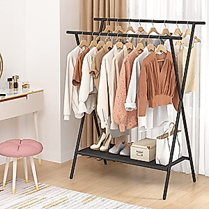 Laiensia Double Rods Clothing Racks for Hanging Clothes,Portable Clothing Hanging Garment Rack with Bottom Oxford Cloth Shelves,Black