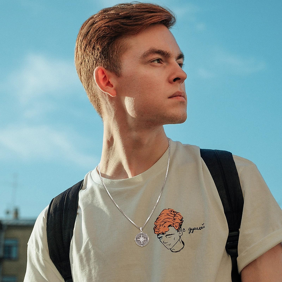 Compass Locket Necklace that Hold 2 Pictures memorial jewelry Photo Locket for Womens Mens small locket Sterling Silver 925 round circle locket pendant female male