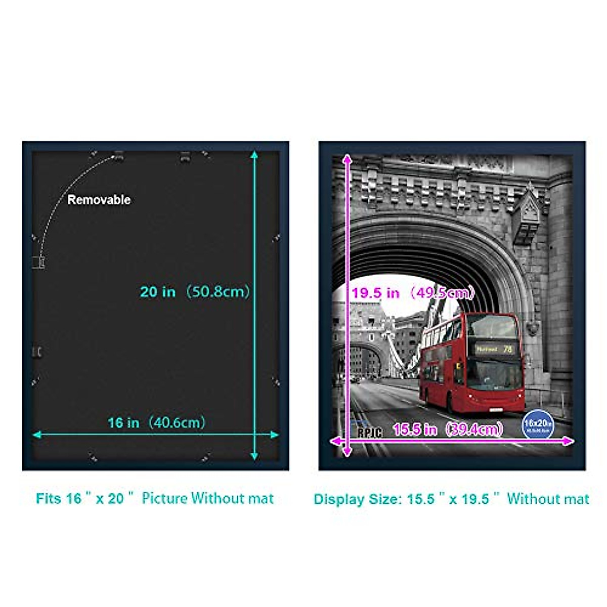 RPJC 16x20 Inch Solid Wood Poster Frame for Wall Mounting Hanging Picture Frames Jazz Blue