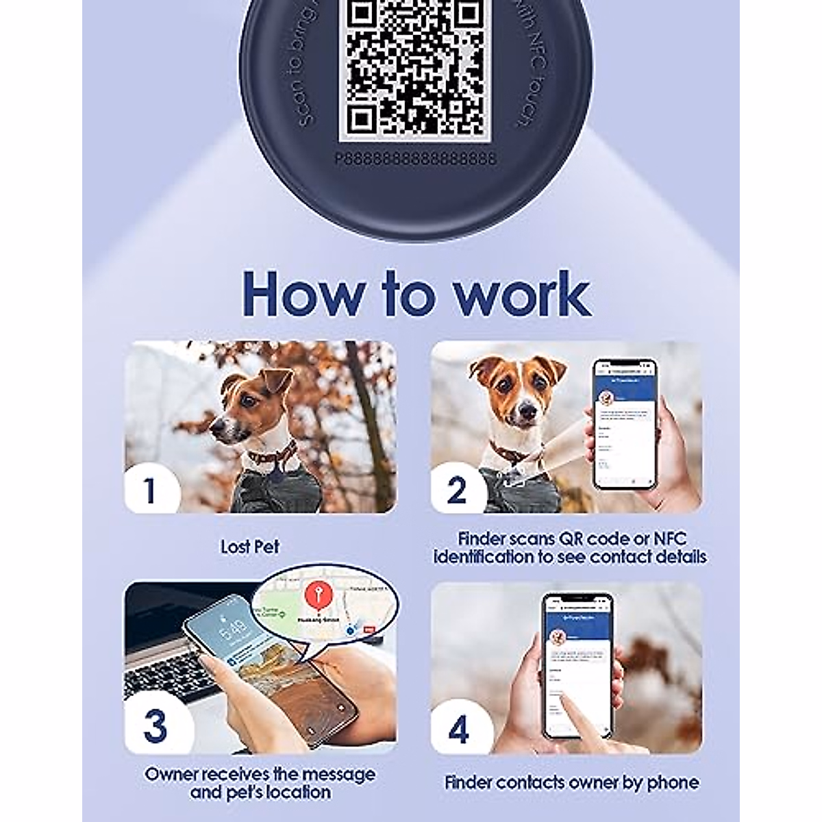 PawsRealm NFC & QR Code Pet ID Tag, Silicone Silent Dog Tag, Cat Name Tag, Personalized Customized Dog Tag, Modifiable Pet Online Profile, Instant Pet Location Alert Email, Anti-Lost Function