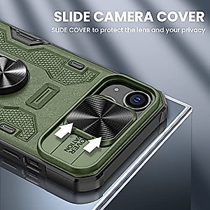 VEGO for iPhone 13 Case, iPhone 14 Kickstand Case with Slide Lens Cover, Built-in 360° Rotate Ring Stand Magnetic Car Mount Cover Case for iPhone 14 iPhone 13 6.1 inch 2021 - Green