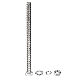 uxcell M8 x 120mm Hex Head Screws Bolts, Nuts, Flat & Lock Washers Kits, 304 Stainless Steel Fully Thread Hexagon Bolts 5 Sets
