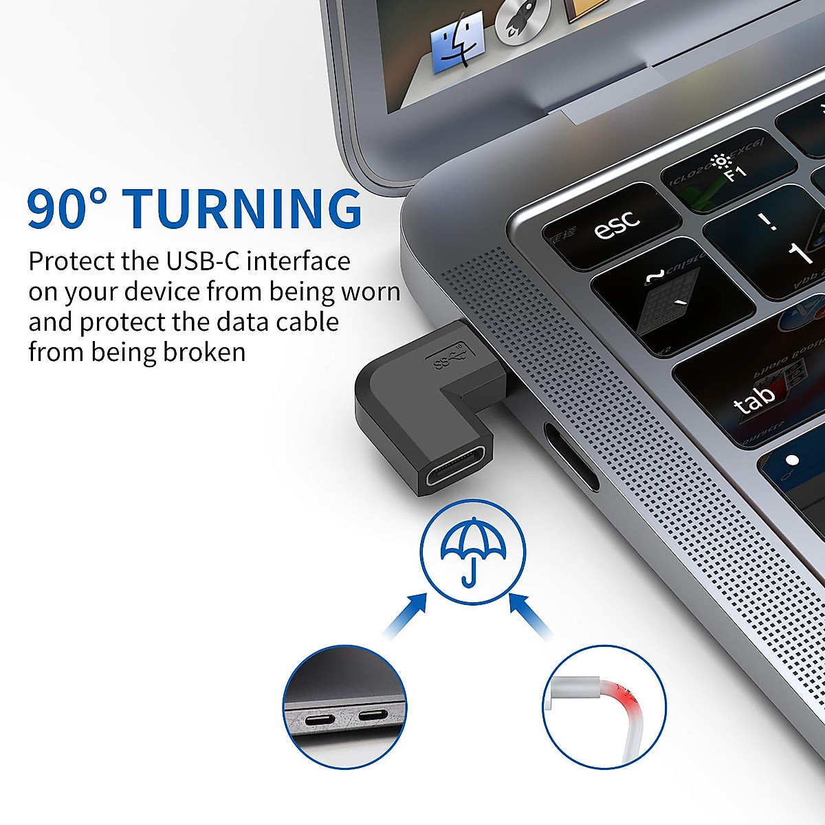 Right Angle USB C Adapter (2 Pack),3.1/10Gbps Right & Left Angled 90 Degree USB Type C Male to Female Extension Connector for MacBook Pro,Nintendo Switch,Laptop,Tablet,Mobile Phone,Oculus Quest Link