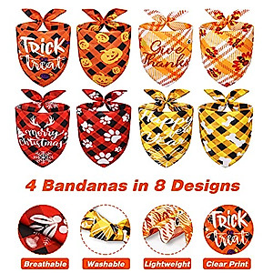 4 Pack Halloween/Thanksgiving/Christmas/New Year Dog Bandanas - Triangle Reversible Pet Scarf for Dogs, Adjustable Holiday Dog Bandanas for Small Medium Large Dogs Pets