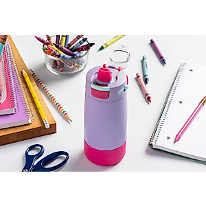 Ello Kids Colby 12oz Stainless Steel Insulated Water Bottle with Straw and Built-In Silicone Coaster (Lilac/Pink)