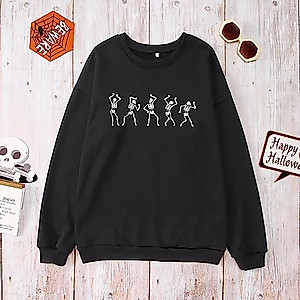 CM C&M WODRO Womens Halloween Dancing Skeleton Sweatshirts Spooky Season Crewneck Shirt Long Sleeve Horror Skull Pullover Top Black