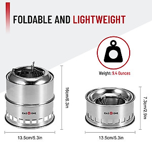 Gas One Camping Stove - Wood Stove Stainless Steel Portable Stove with Alcohol Tray Potable Wood Burning Stoves for Picnic BBQ Camp Hiking with Grill Grid