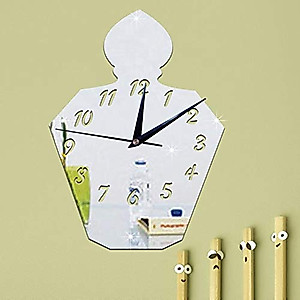 KXA Simple Modern Wall Clock, Perfume Bottle Mirror Silver Wall Clock Modern Design Home Decor Watch Wall Clock
