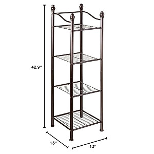 Organize It All 4 Tier Belgium Shelf Tower, Space Saver, Bathroom Organizer, Storage for Towels, Toiletries, Easy to Assemble,, Oil Rubbed Bronze