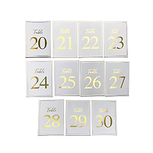 White Paper Gold Wedding Table Numbers, 1-30 And Head Table Card Included, Centerpiece Decorations,Double Sided 4x6 With Gold Stamping,For Table Number Holders