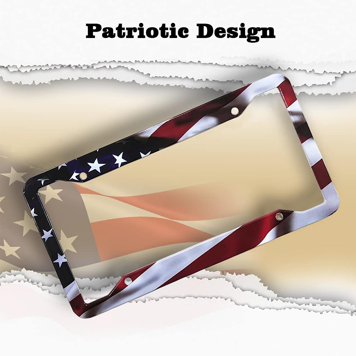 American Flag License Plate Frame Holder - 2 Pack Universal Aluminum Matte Stripe US Flag Gloss Patriotic Car Plate Frame Covers with Free Screws Fasteners Caps