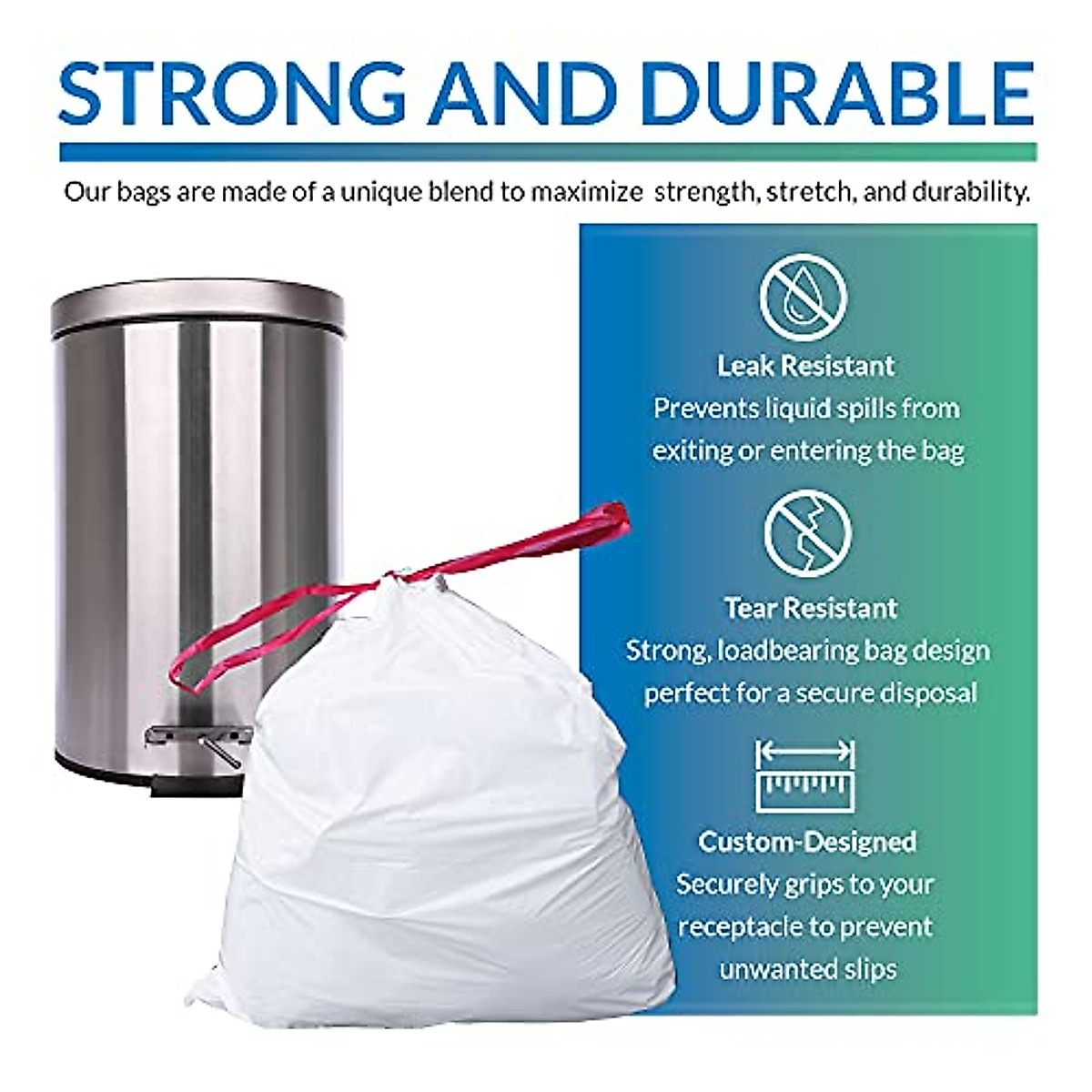 Reli. 8-10 Gallon Trash Bags Drawstring | 250 Count | 22"x23" | 6, 8, 10 Gallon Drawstring Garbage Bags | White Trash Can Liners | Small - Medium Bags