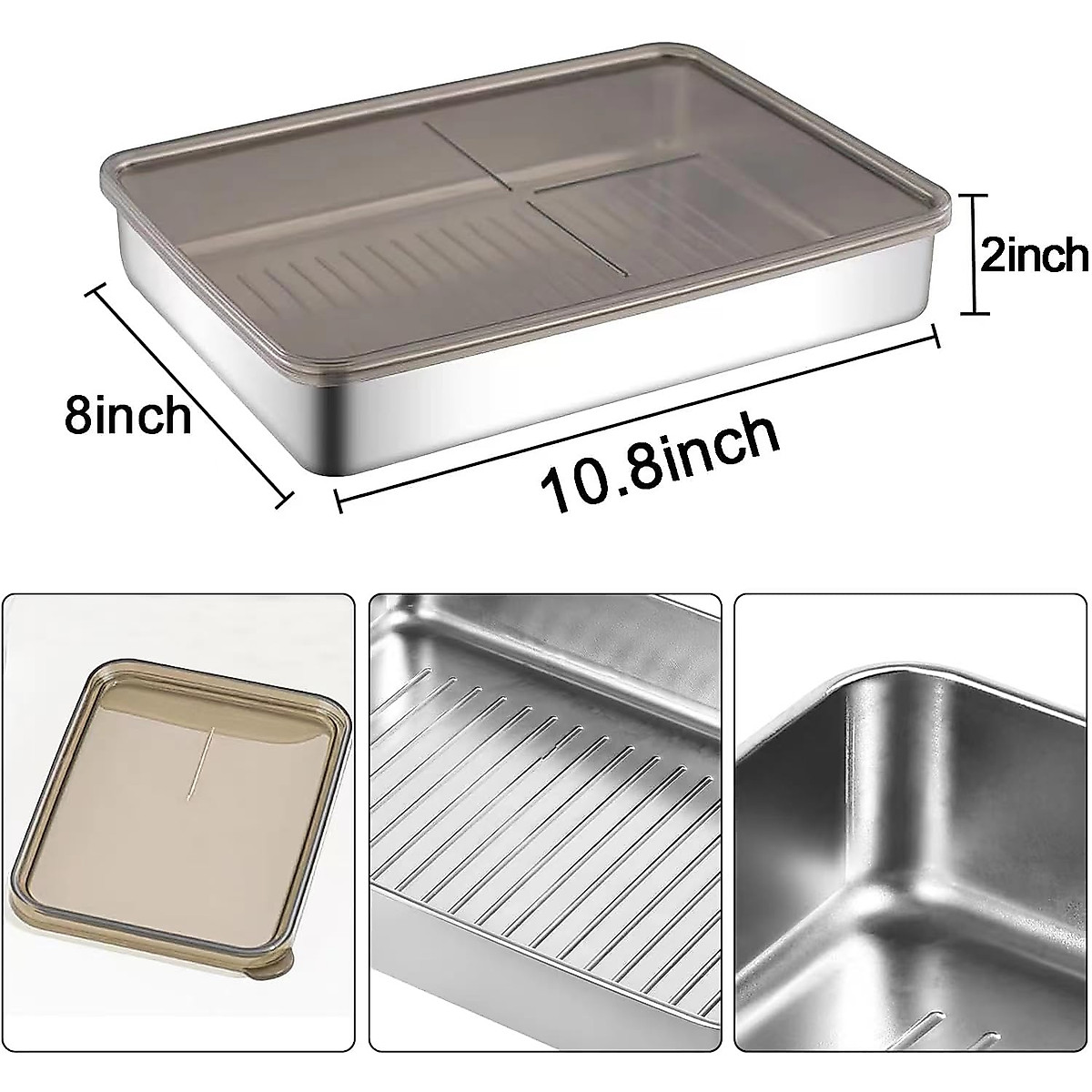 MUUBOOX 2 Pack Large 304 Stainless Steel Airtight Deli Meat Storage Container for Fridge,Kitchen Meat Saver Storage Container/Bacon storage container for fridge
