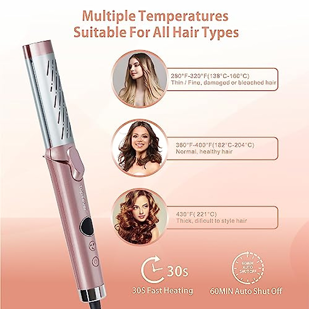 TOP4EVER Pro 2-in-1 Airflow Styler: Curling Wand & Flat Iron Hair Straightener | 360° Cool Air Vents for Curls & Waves | Ionic Ceramic Technology | 5 Adjustable Temps, Dual Voltage