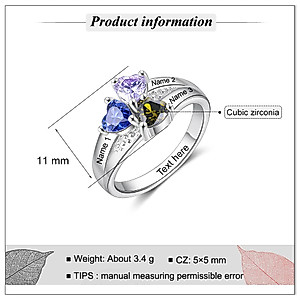 Personalized Mothers Rings with 3 Simulated Birthstones Custom Name Rings for Women 925 Sterling Silver Engraved Promise Rings for Her Grandma Mothers Day Birthday Gifts (#7)